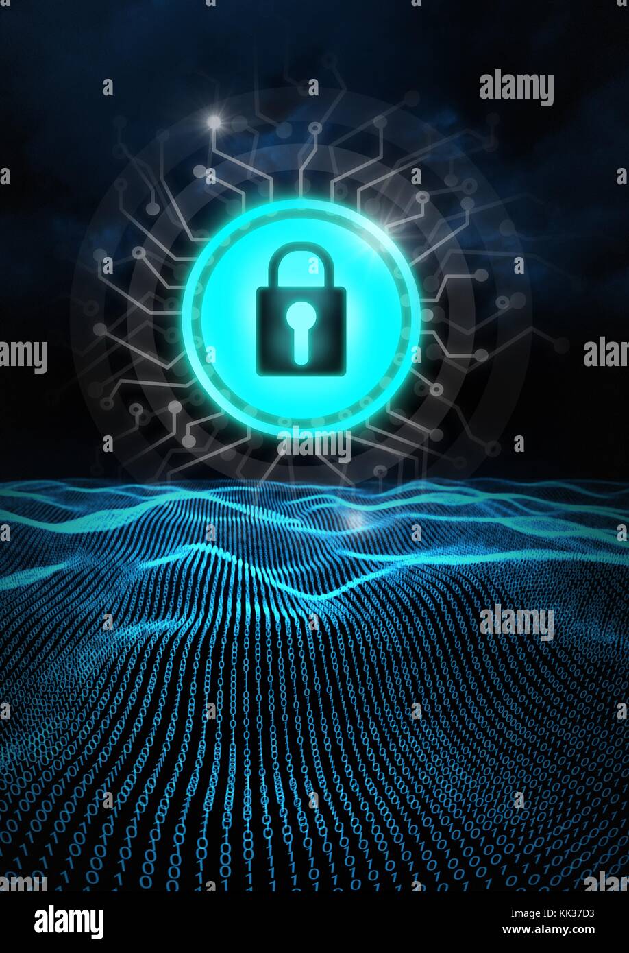 Digital composite of Security lock icon and code landscape Stock Photo ...