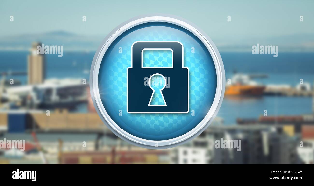 Digital composite of Security lock icon in city port harbor Stock Photo ...