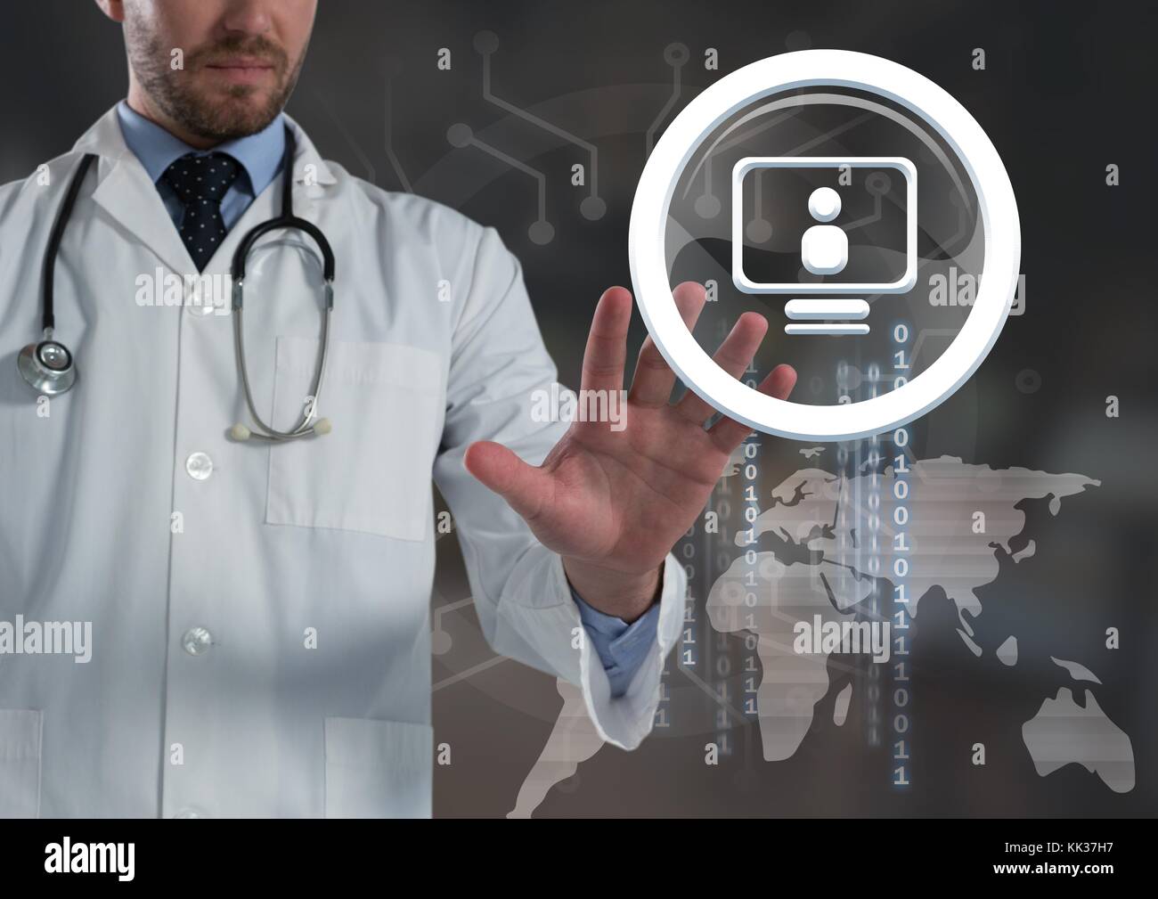 Digital composite of Doctor man touching computer profile icon graphic ...