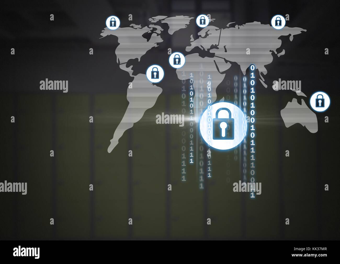 Digital composite of Security lock icons on map Stock Photo - Alamy