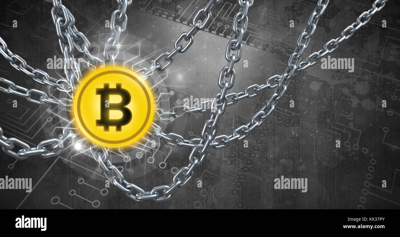 Digital composite of Chains holding core bitcoin graphic icon Stock ...