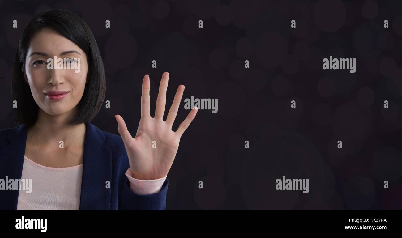 Woman waving hand open palm hi-res stock photography and images - Alamy