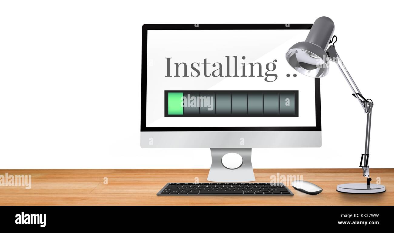 Digital composite of Installing progress status power bar on computer ...