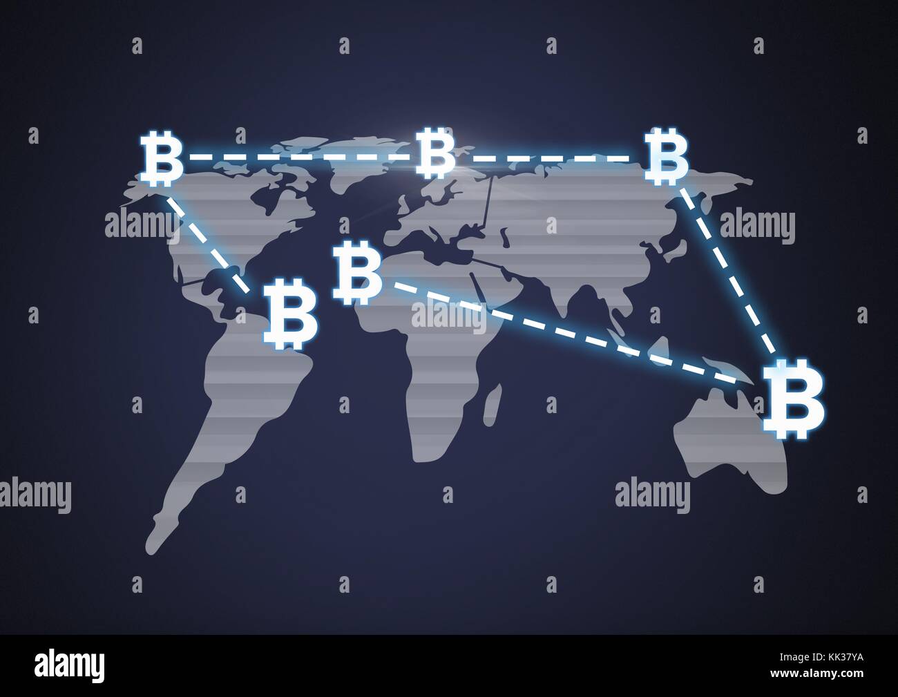 Digital composite of bitcoin graphic icons on world map Stock Photo - Alamy