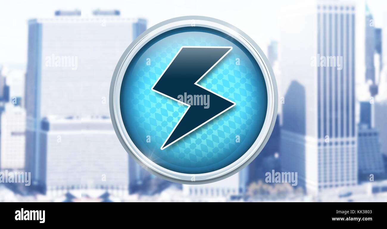 Digital composite of Electric lightning icon in city office Stock Photo ...
