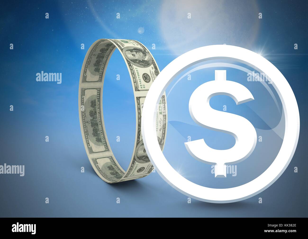 Digital composite of dollar money graphic icon and circle of money ...