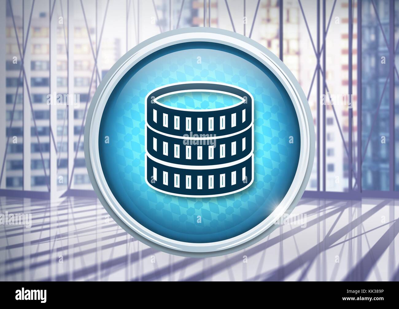 Digital composite of Money coins icon in city office Stock Photo - Alamy