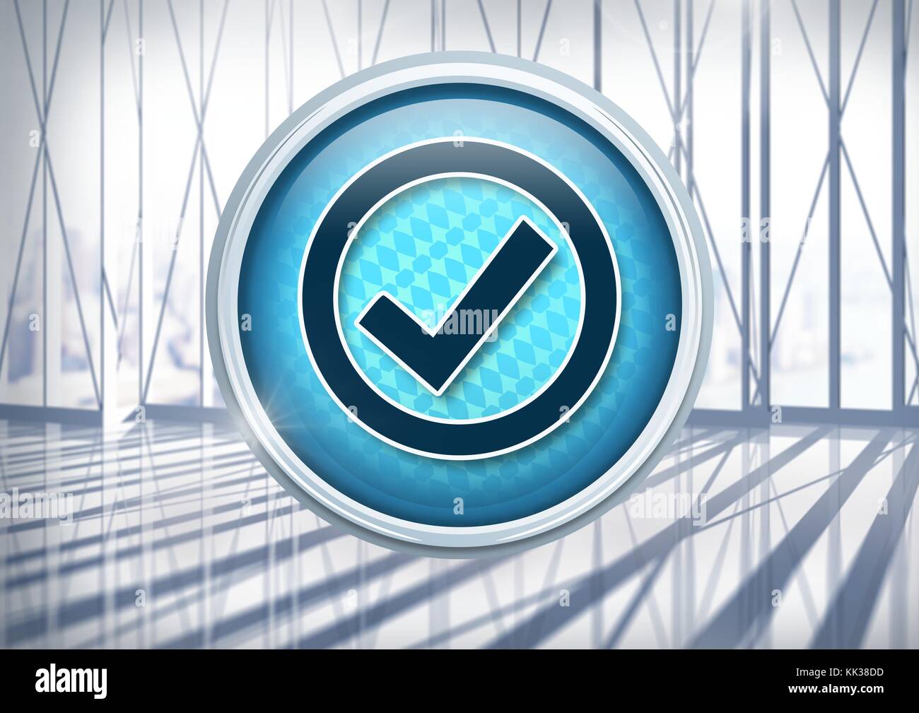 Digital composite of Correct tick mark icon in city office Stock Photo ...