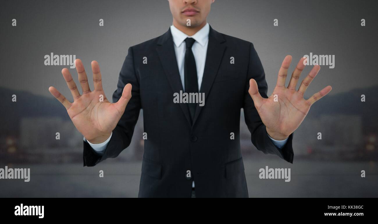 Digital composite of Businessman holding both hands open Stock Photo ... Digital composite of Businessman holding both hands open Stock Photo ...