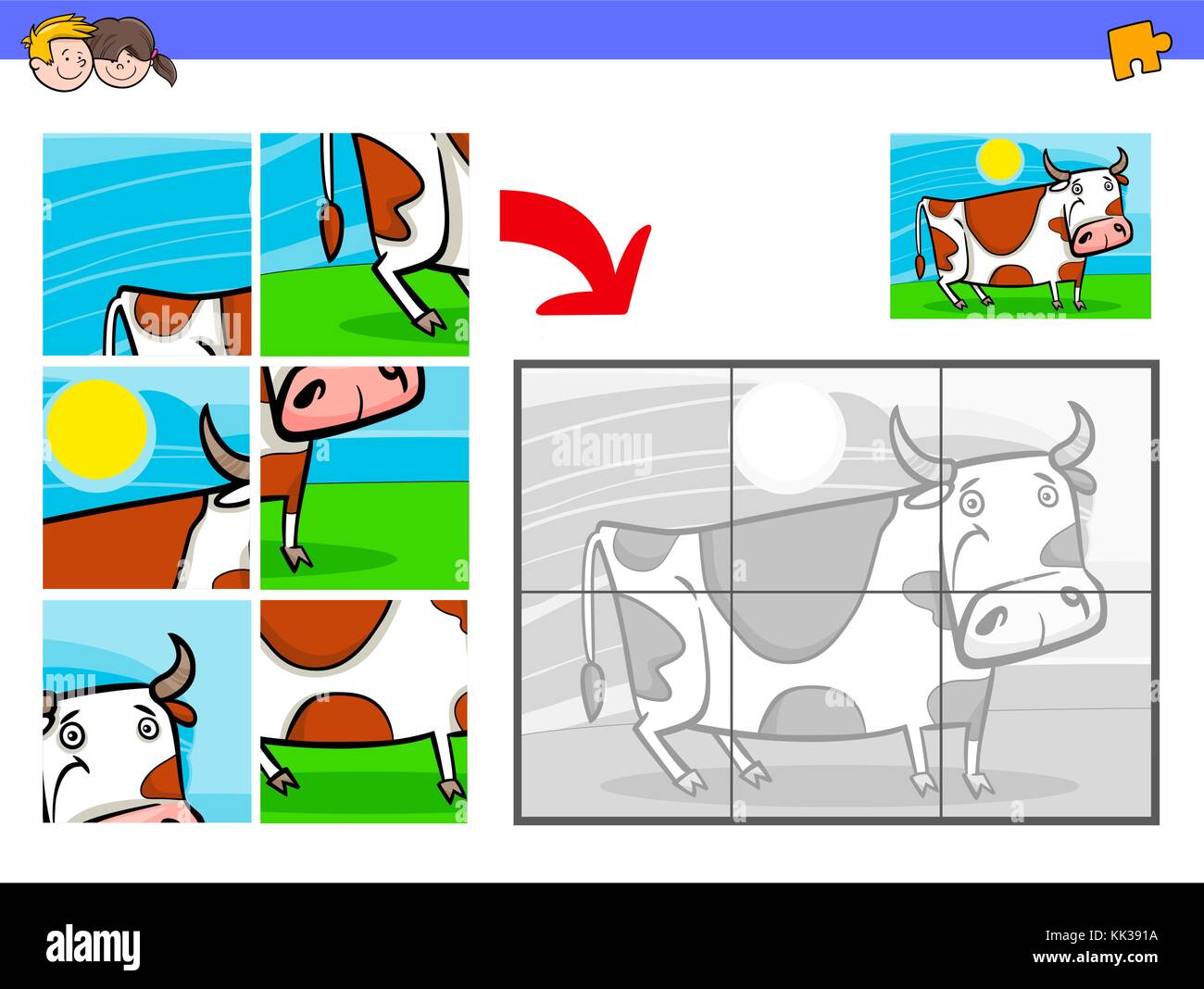 Cartoon Illustration of Educational Jigsaw Puzzle Activity Game for ...
