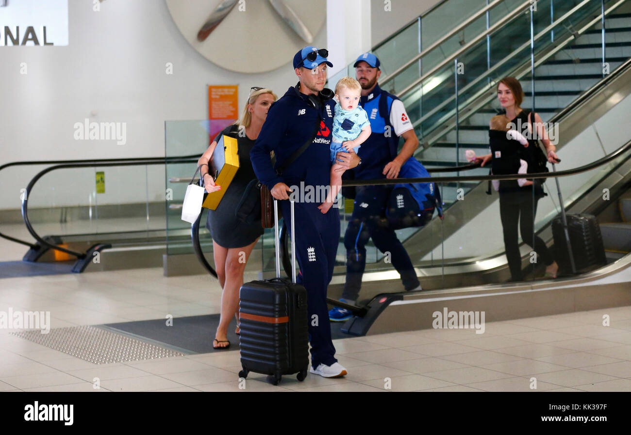 England's Joe Root with his son Alfred and fiancée Carrie Cotterell as ...