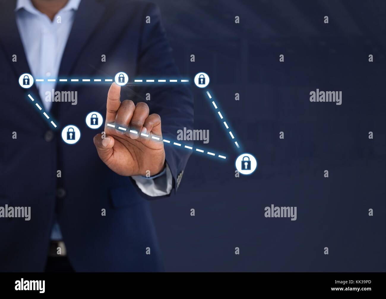 Digital composite of Businessman touching security lock icons ...
