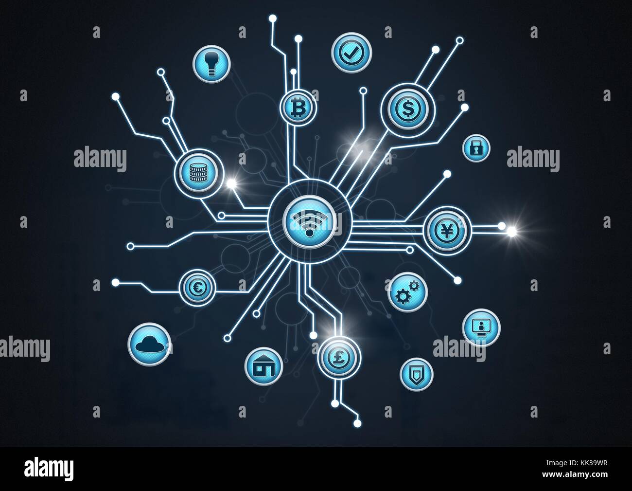Digital composite of various business icons interface Stock Photo - Alamy