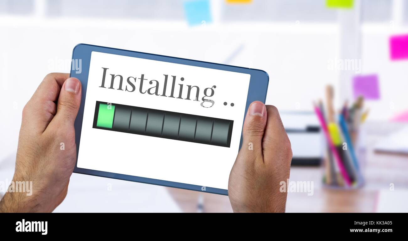 Digital composite of Installing progress status power bar and tablet ...