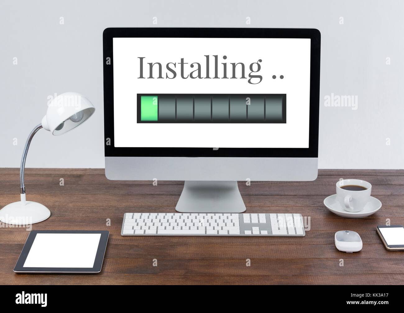 Digital composite of Installing progress status power bar and computer ...