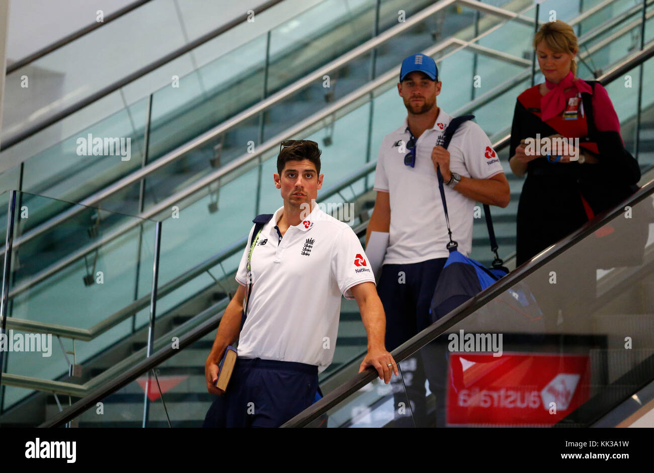 England's Alastair Cook as the team arrive at Adelaide Airport Stock ...