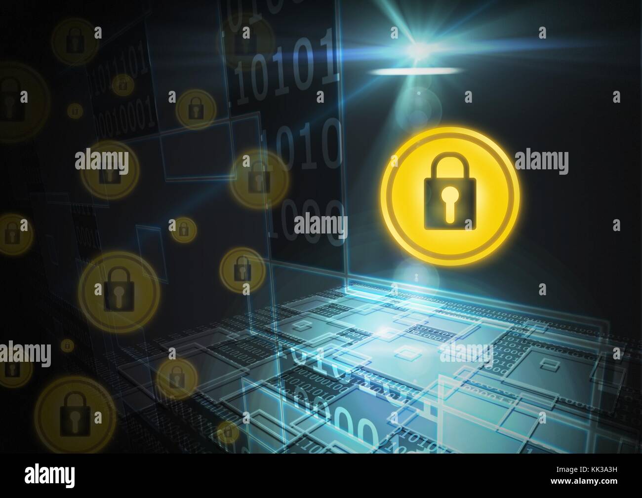 Digital composite of Security lock icons with code Stock Photo - Alamy