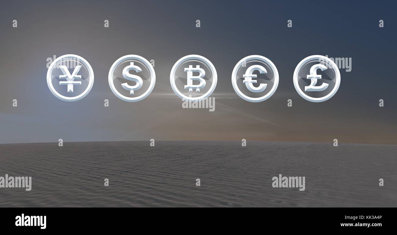 Digital composite of International Currency icons in desert Stock Photo ...