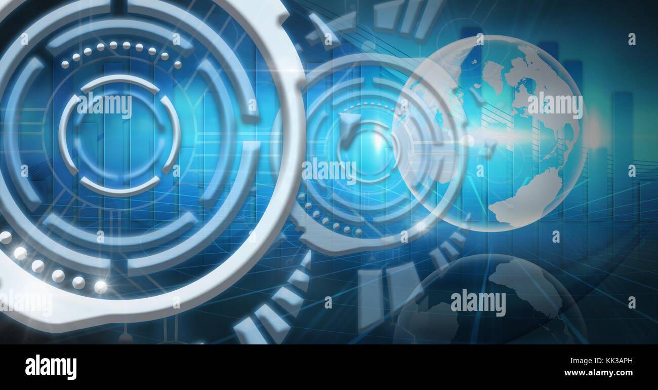 Digital composite of Futuristic technology interface and world earth ...