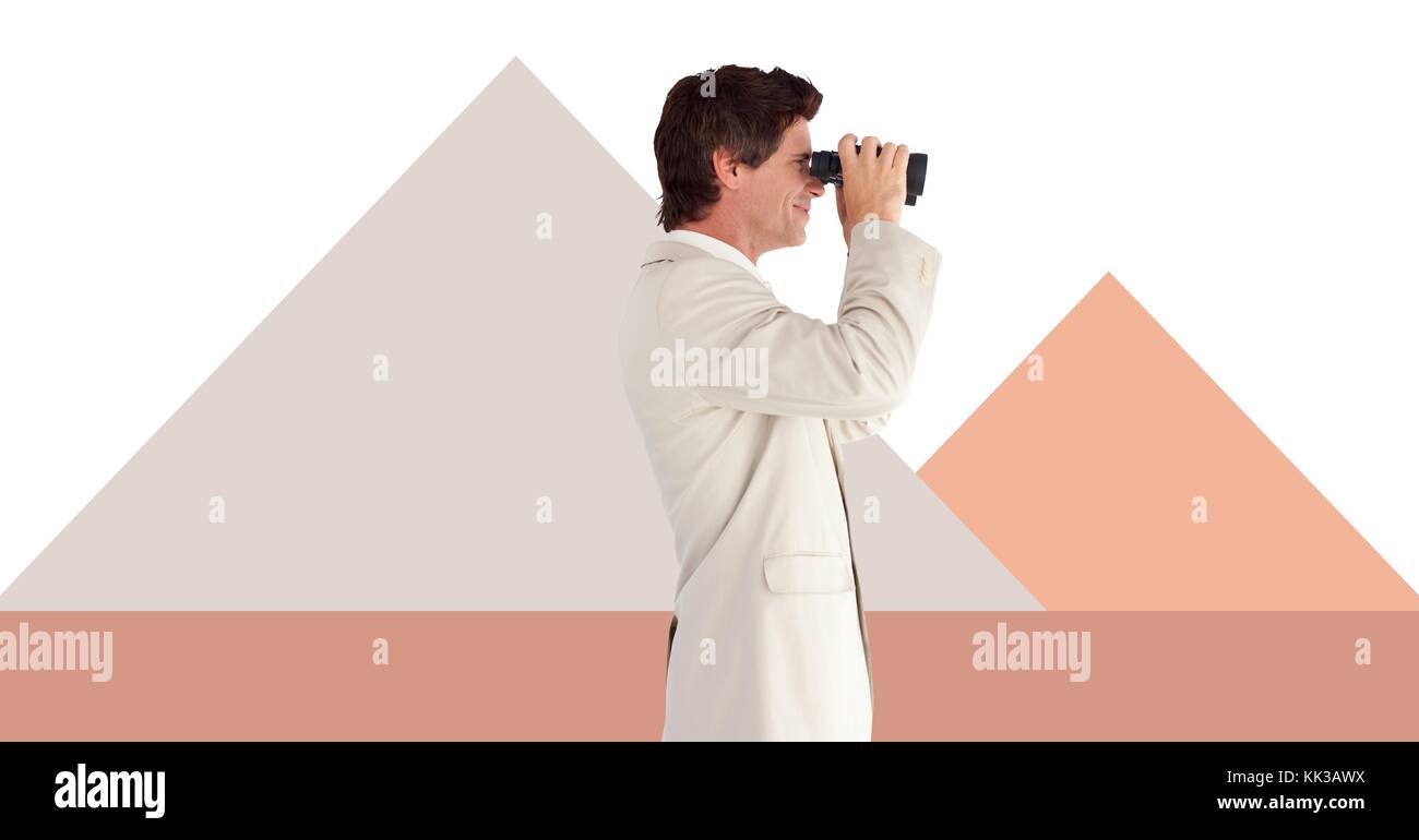 Digital composite of Businessman with binoculars with minimal shapes ...