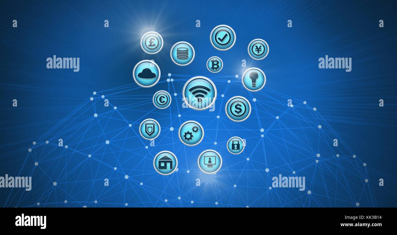 Digital composite of various business icons with technology Stock Photo ...