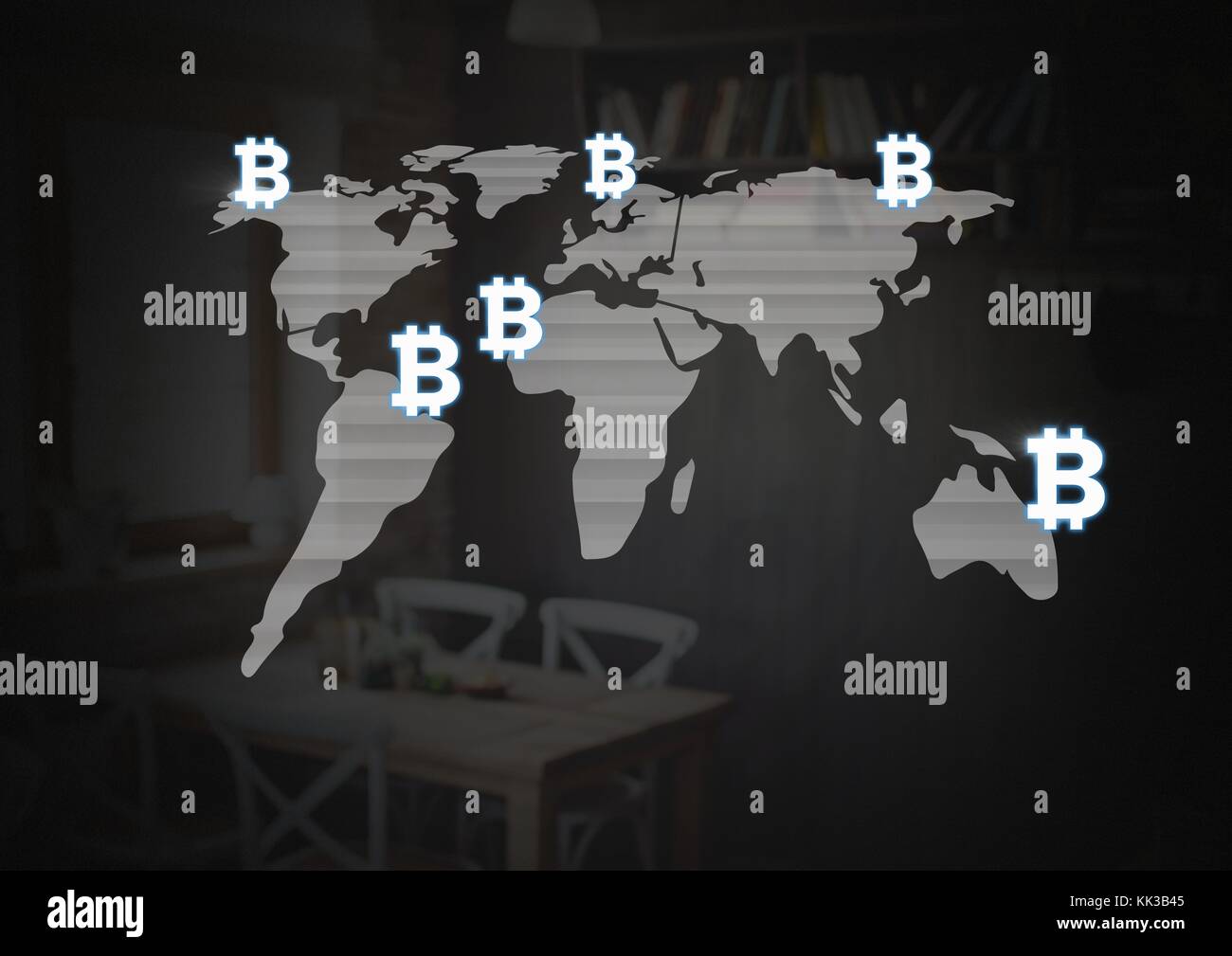 Digital composite of Bitcoin icons on world map Stock Photo - Alamy
