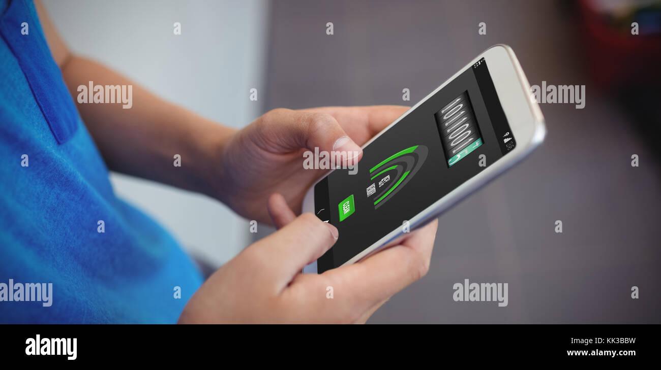 Mobile display with memory cleaner against schoolboy using mobile phone ...