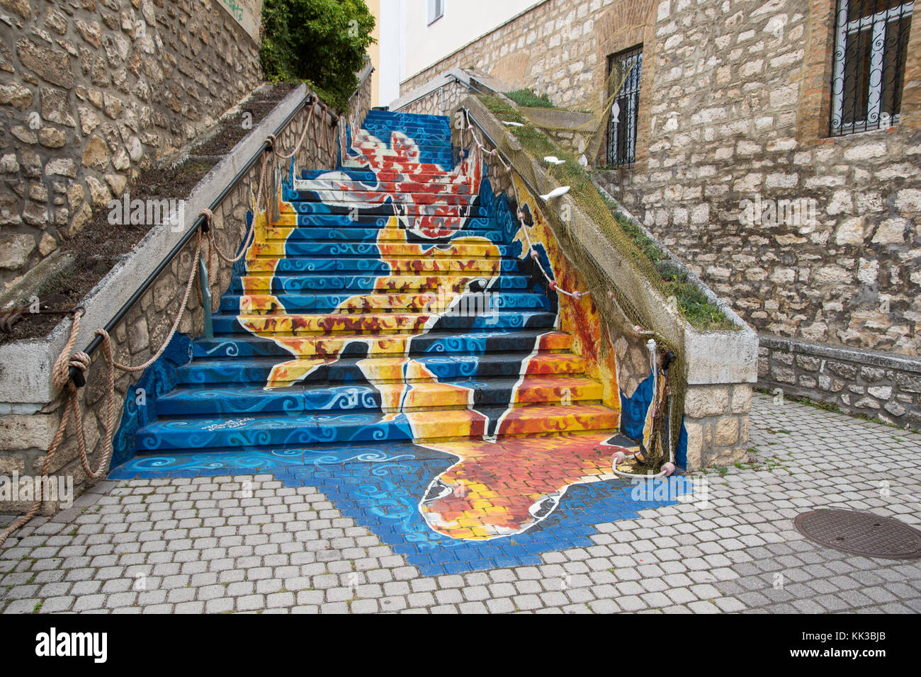 Fish Stairs near the Mill Pond in Tapolca, Hungary Stock Photo - Alamy