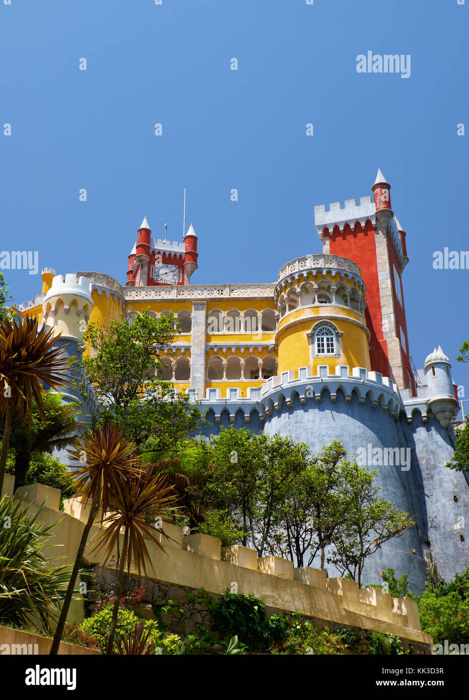 The view up to the Pena Palace – a Romanticist, colourful castle stands ...