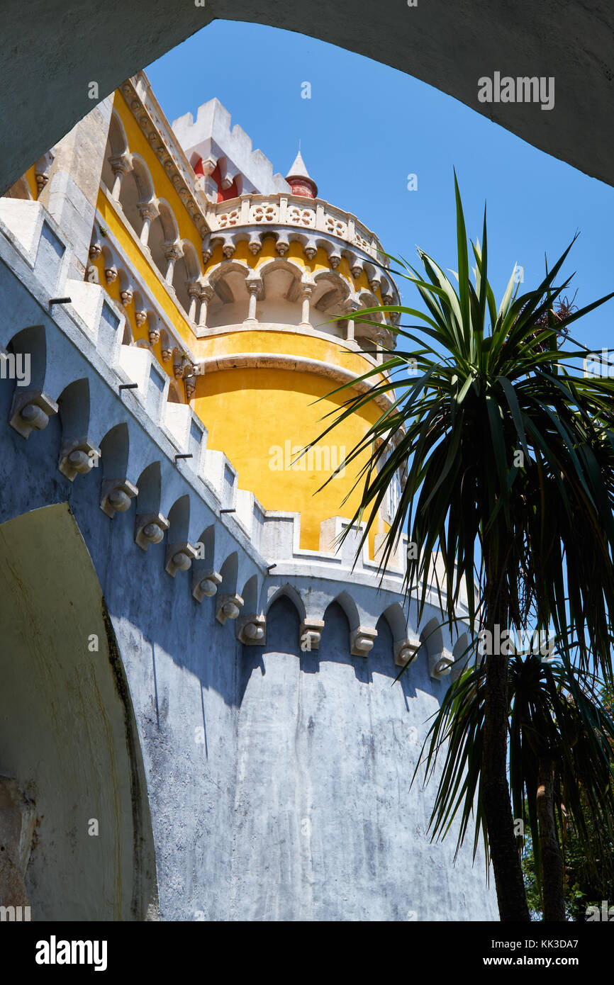The view of Pena Palace – a Romanticist colourful castle build in the ...