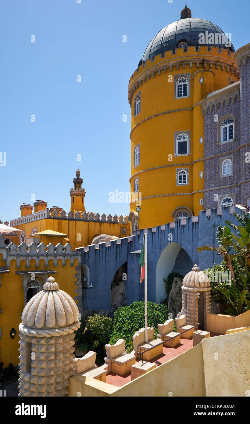 The view of Pena Palace – a Romanticist colourful castle build in the ...