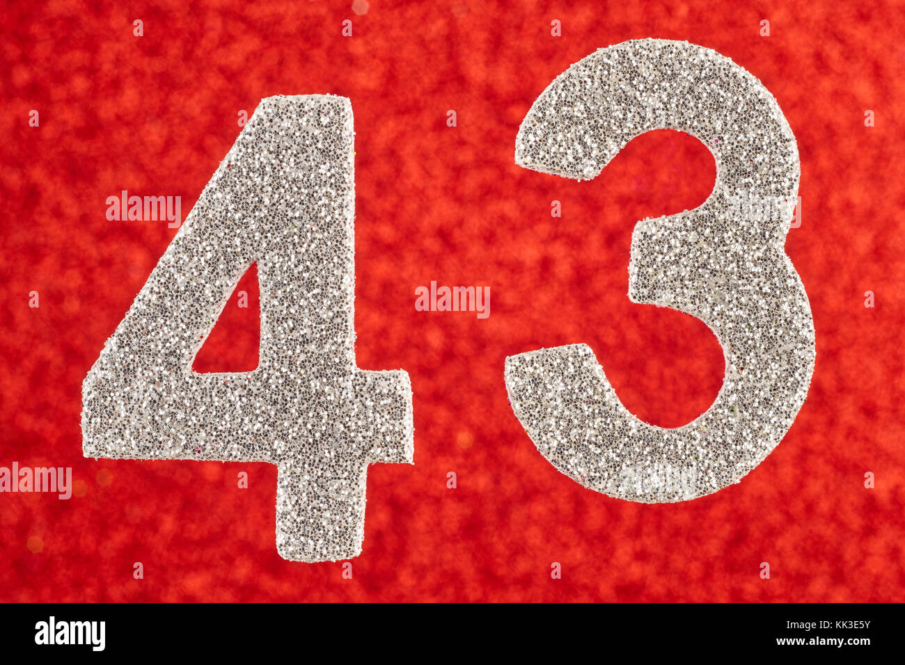 Number forty-three silver color over a red background. Anniversary ...