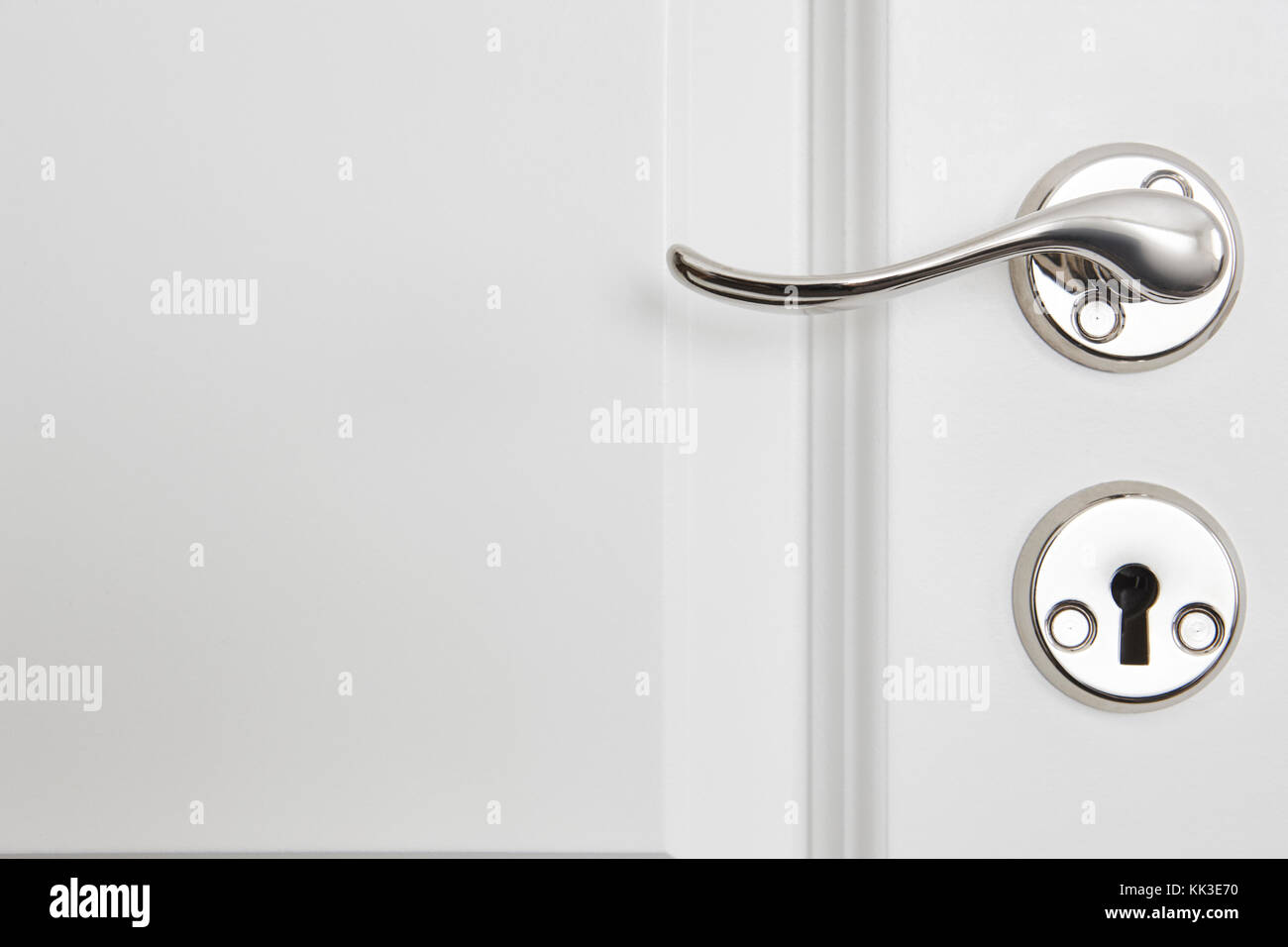 Metallic classic door knob on a white door. Open closed Stock Photo - Alamy