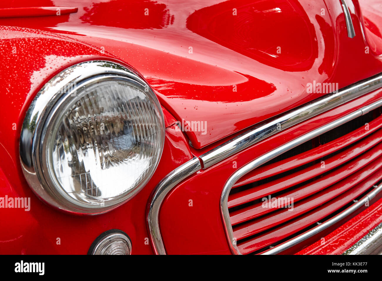 Antique classic red car front part detail. Vintage background ...