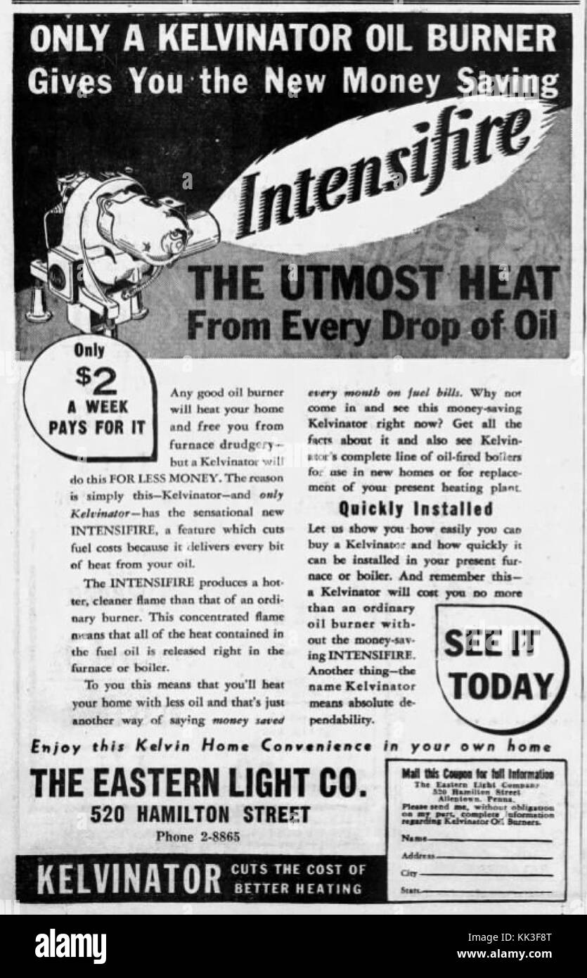 1937 Eastern Light Company 14 Sep MC Allentown PA Stock Photo - Alamy