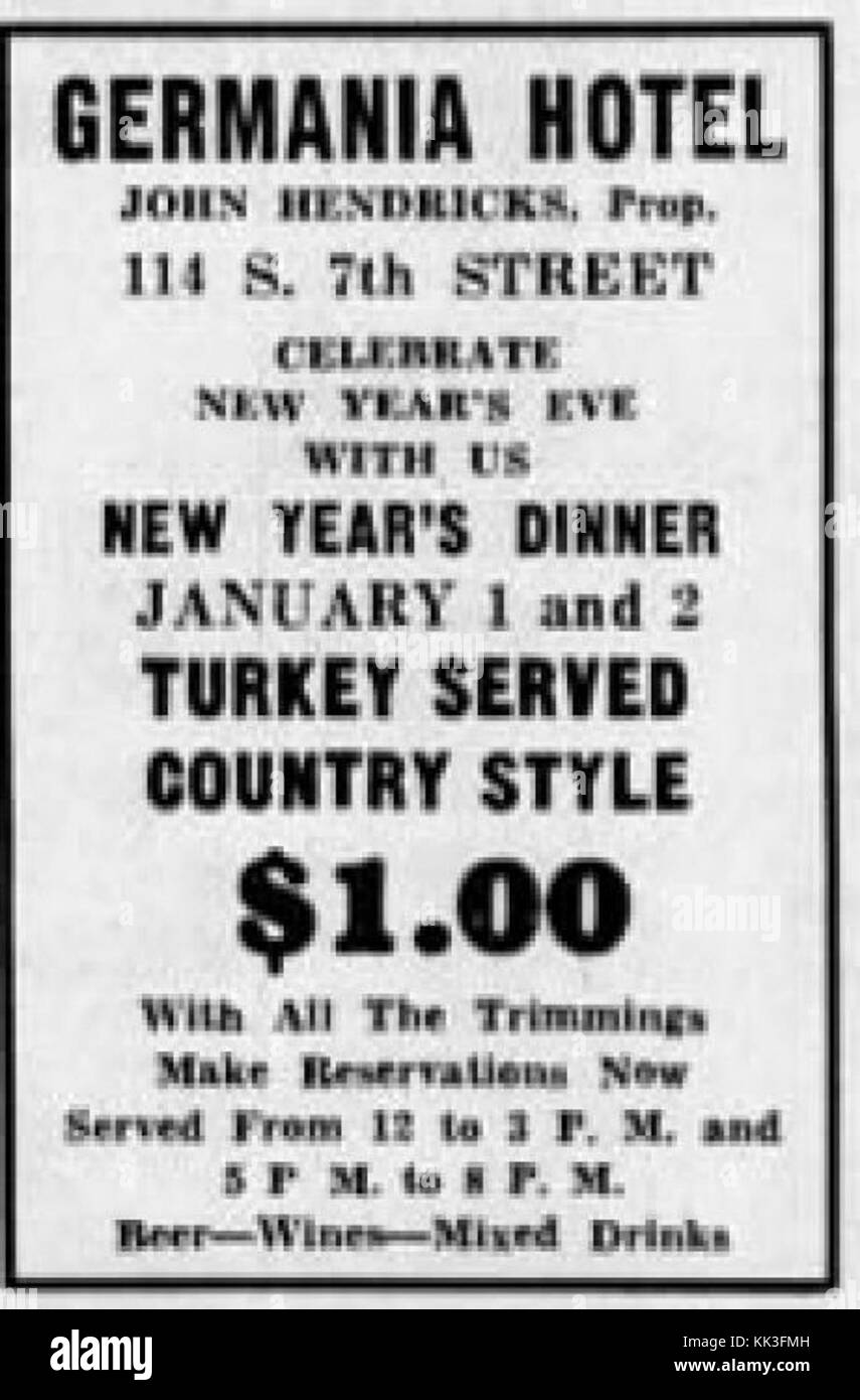 1938 Germania Hotel 31 Dec MC Allentown PA Stock Photo - Alamy