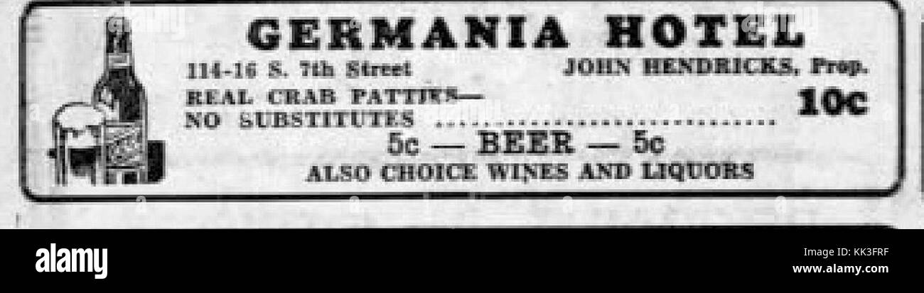 1934 Germania Hotel 6 Oct MC Allentown PA Stock Photo - Alamy