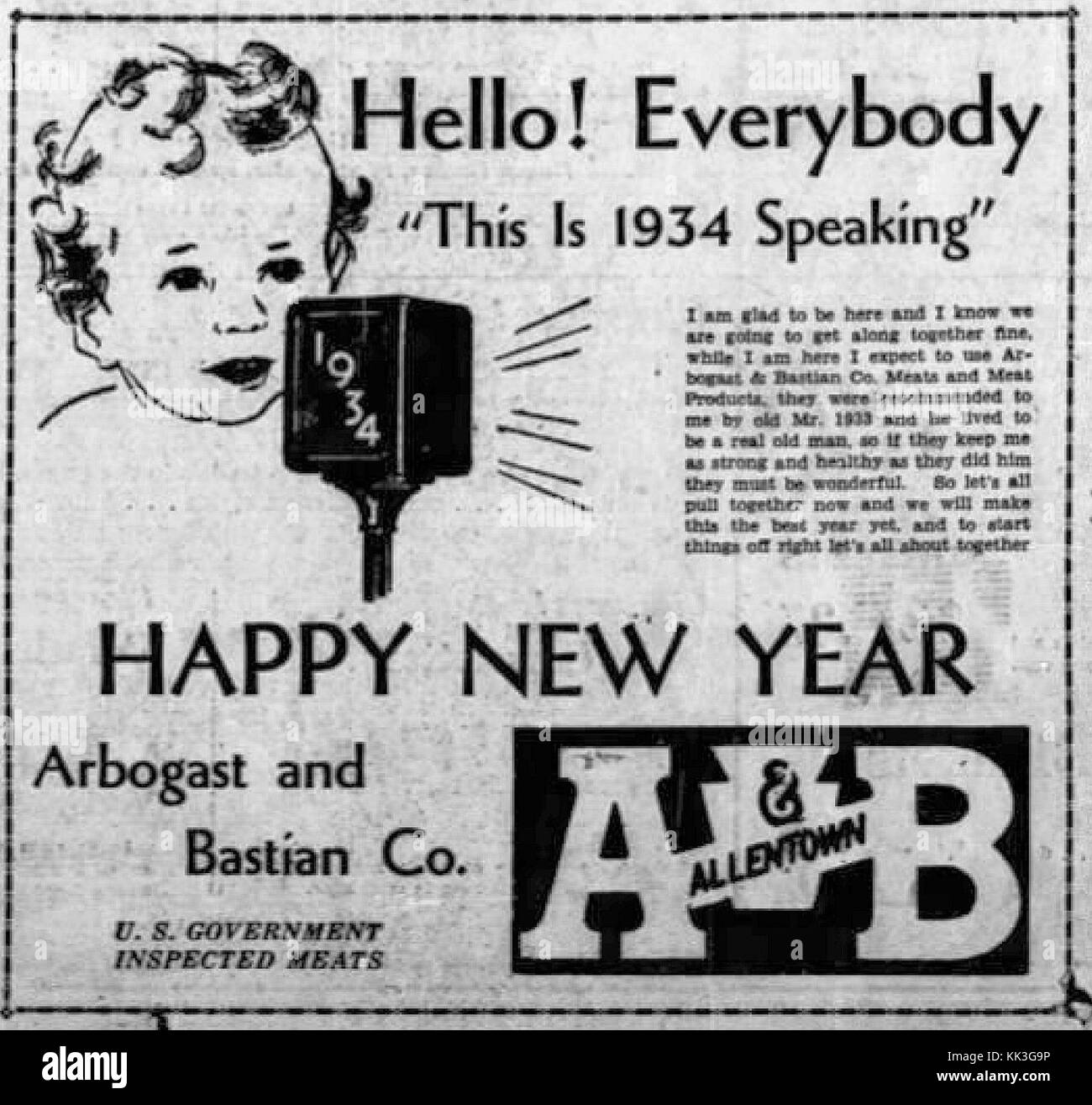 1934 Arbogast & Bastian 1 Jan MC Allentown PA Stock Photo - Alamy