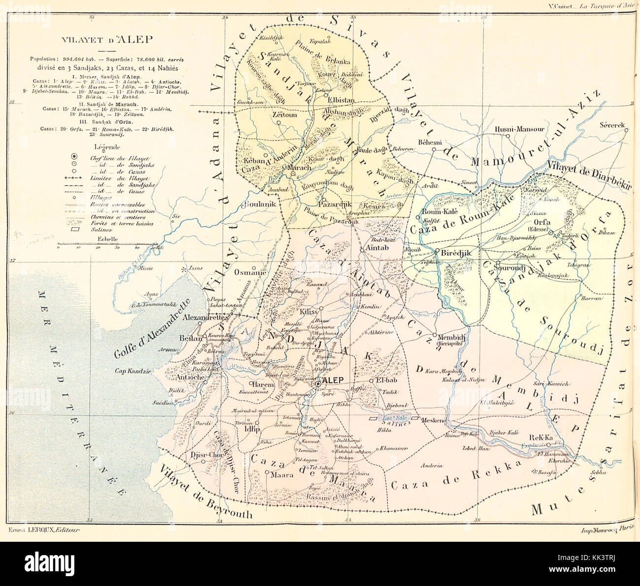 The Vilayet d'Alep map by Cuinet is a detailed cartographic ...