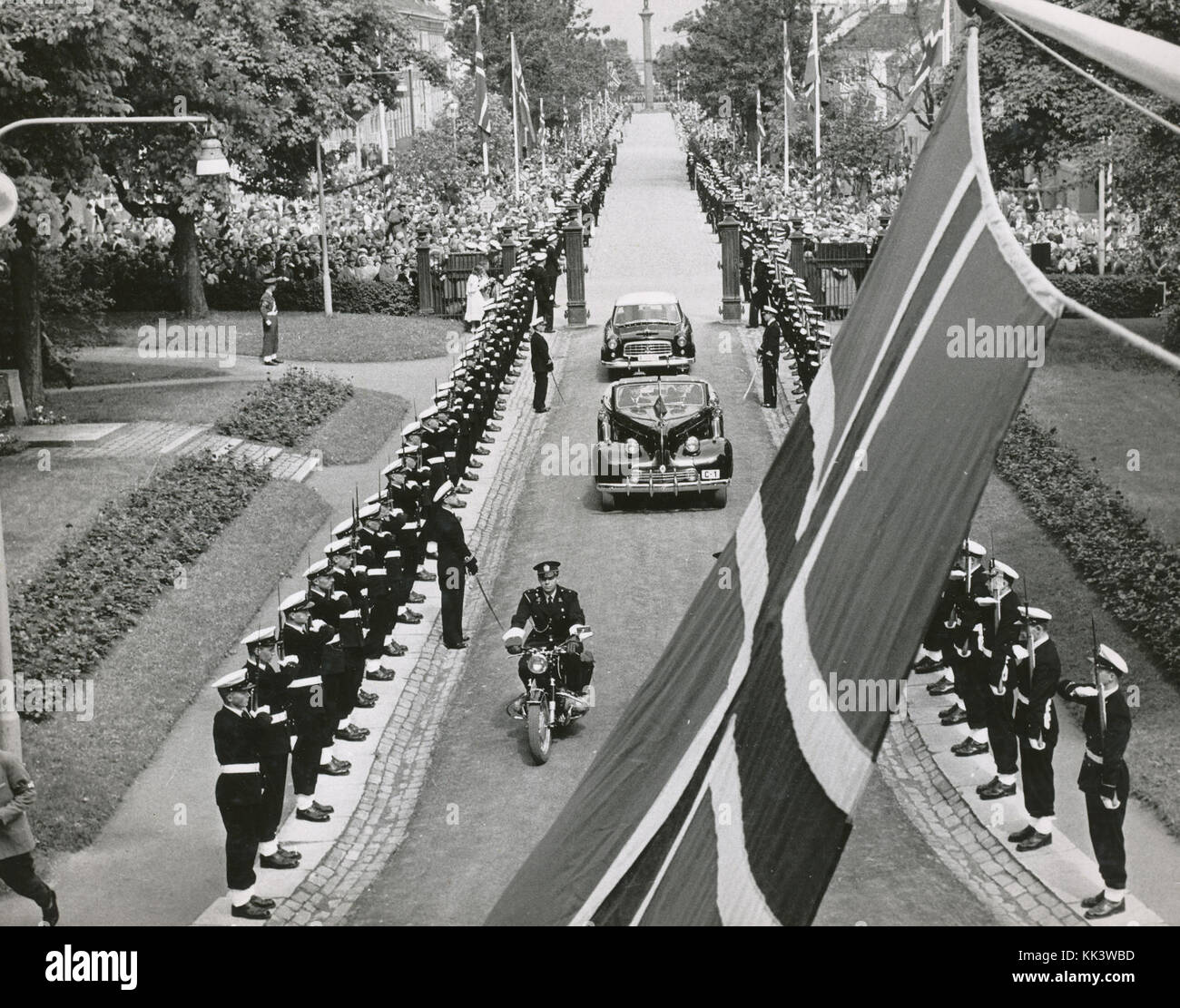 The photograph from 1958 captures King Olav V of Norway during a ...