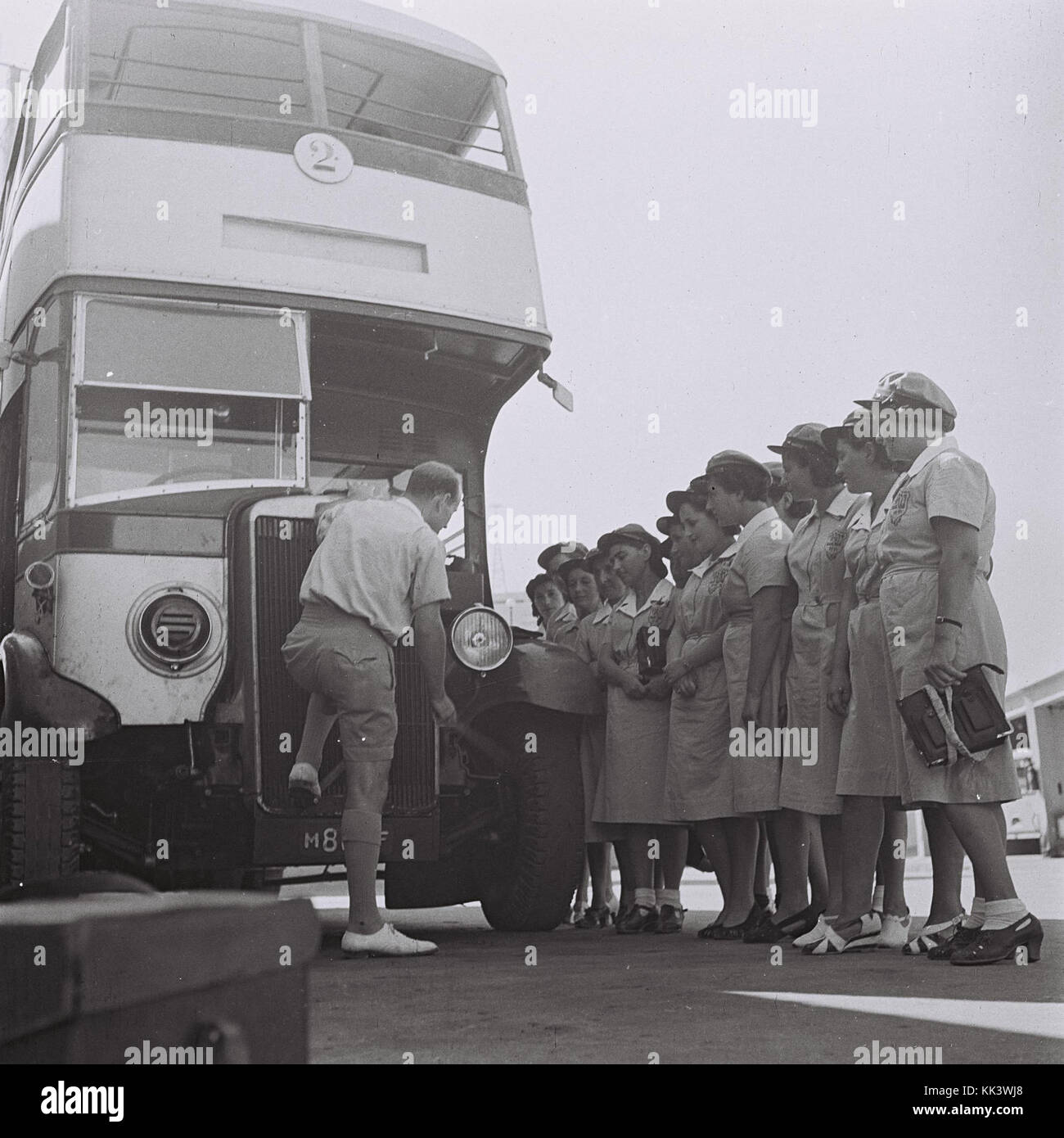 WOMEN VOLUNTEERS UNDERGOING A BUS DRIVERS COURSE IN TEL AVIV TO RELIEVE ...