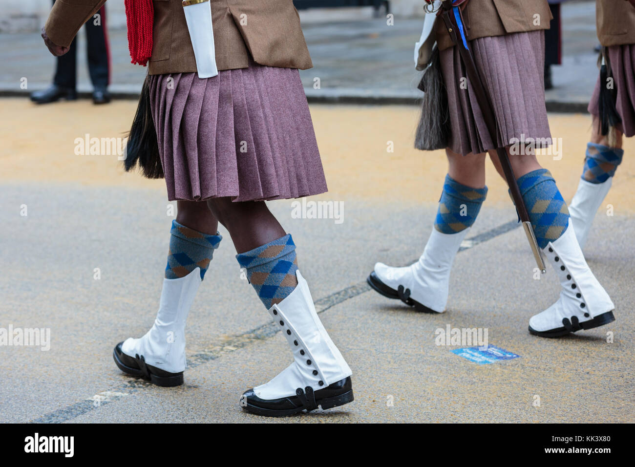 Soldiers in kilts marching in the Lord Mayor's Show parade in the City ...