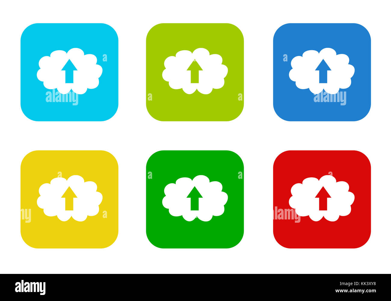 Set of rounded square colorful flat icons with cloud and upload symbol ...