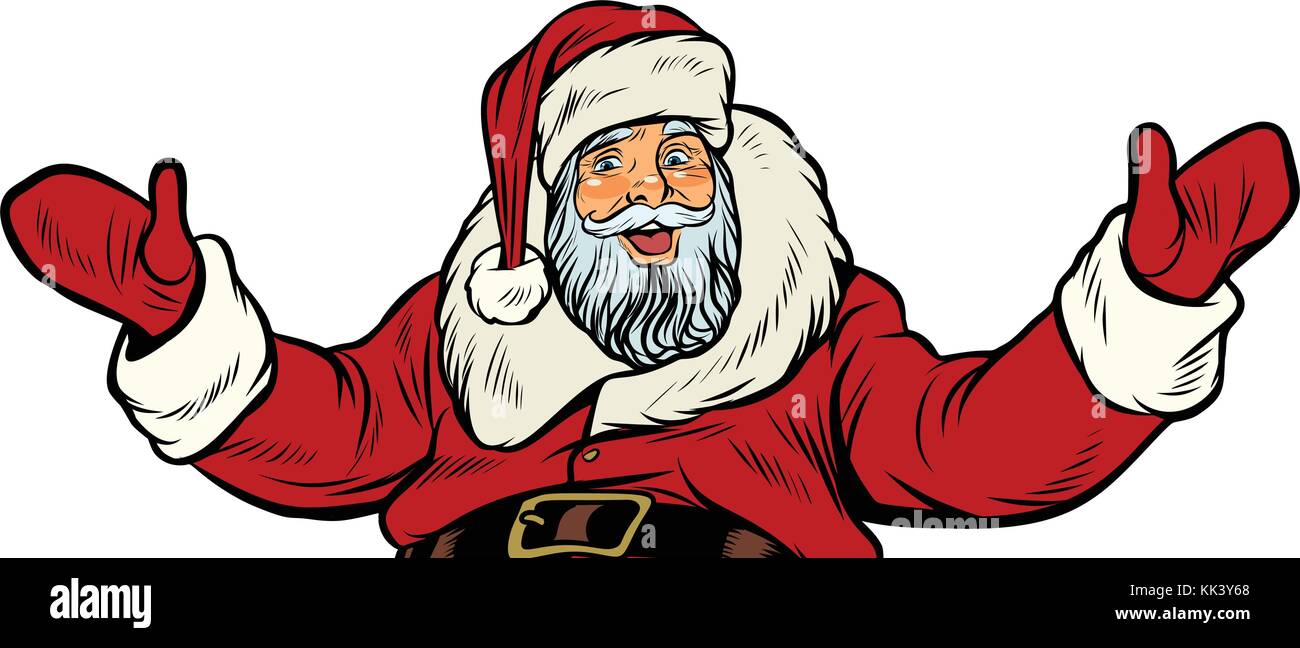 Santa Claus greeting gesture on white background. Pop art retro vector ...