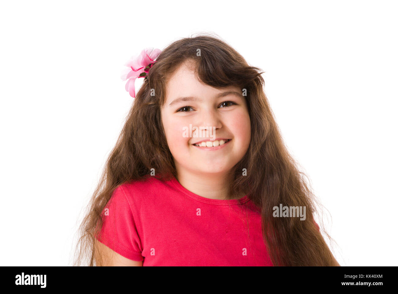 Happy curious little girl with kind smile isolated on white Stock Photo ...