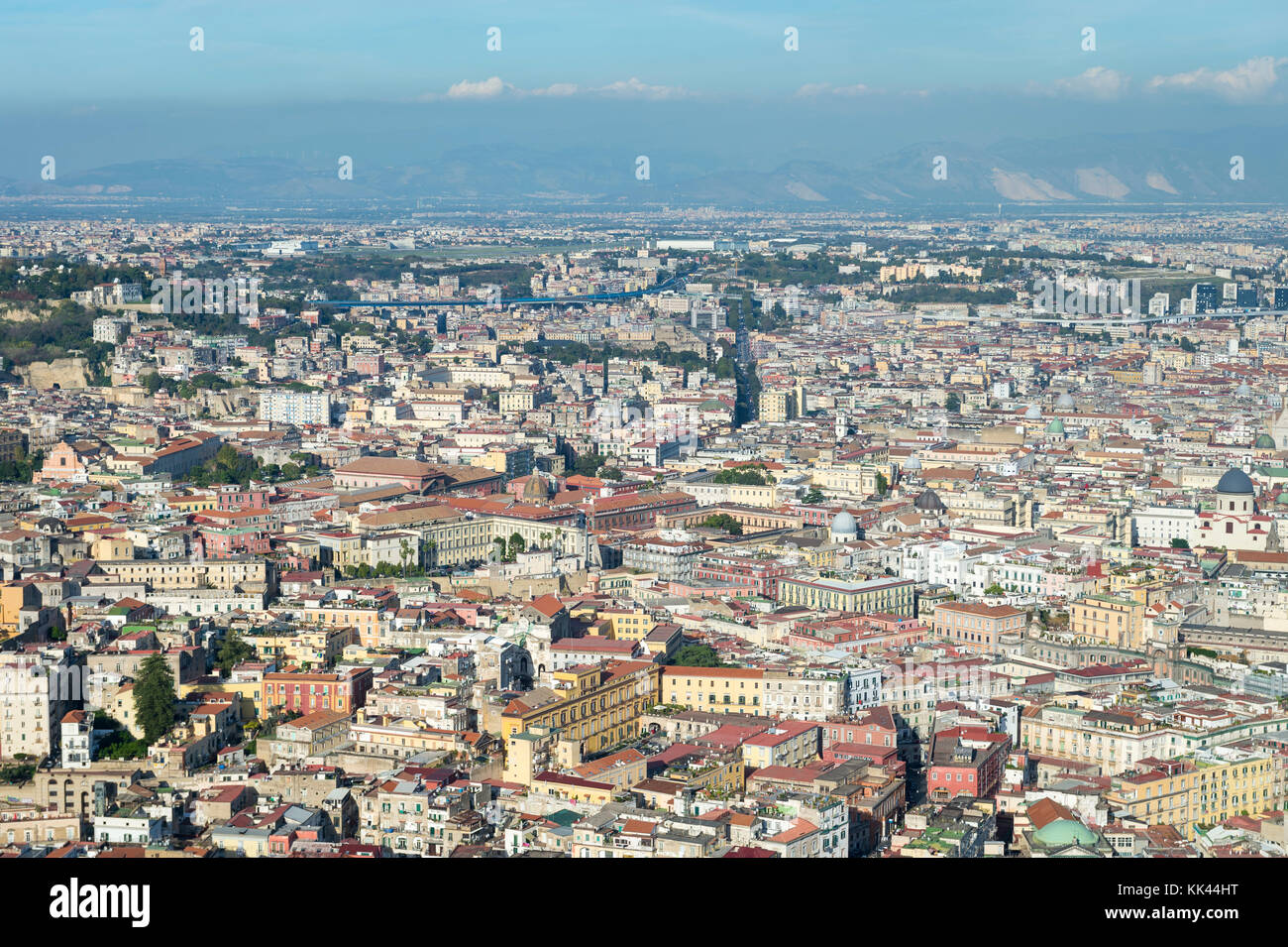 Scenic landscape view across the historic city centre of Naples, Italy ...