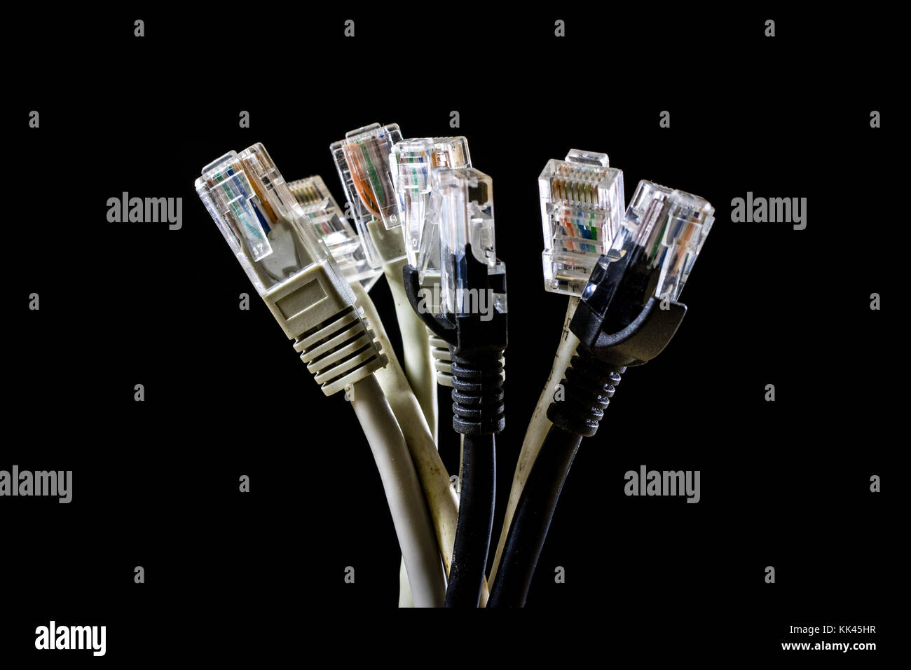 Rj45 cords on the stage. Computer accessories used in network ...