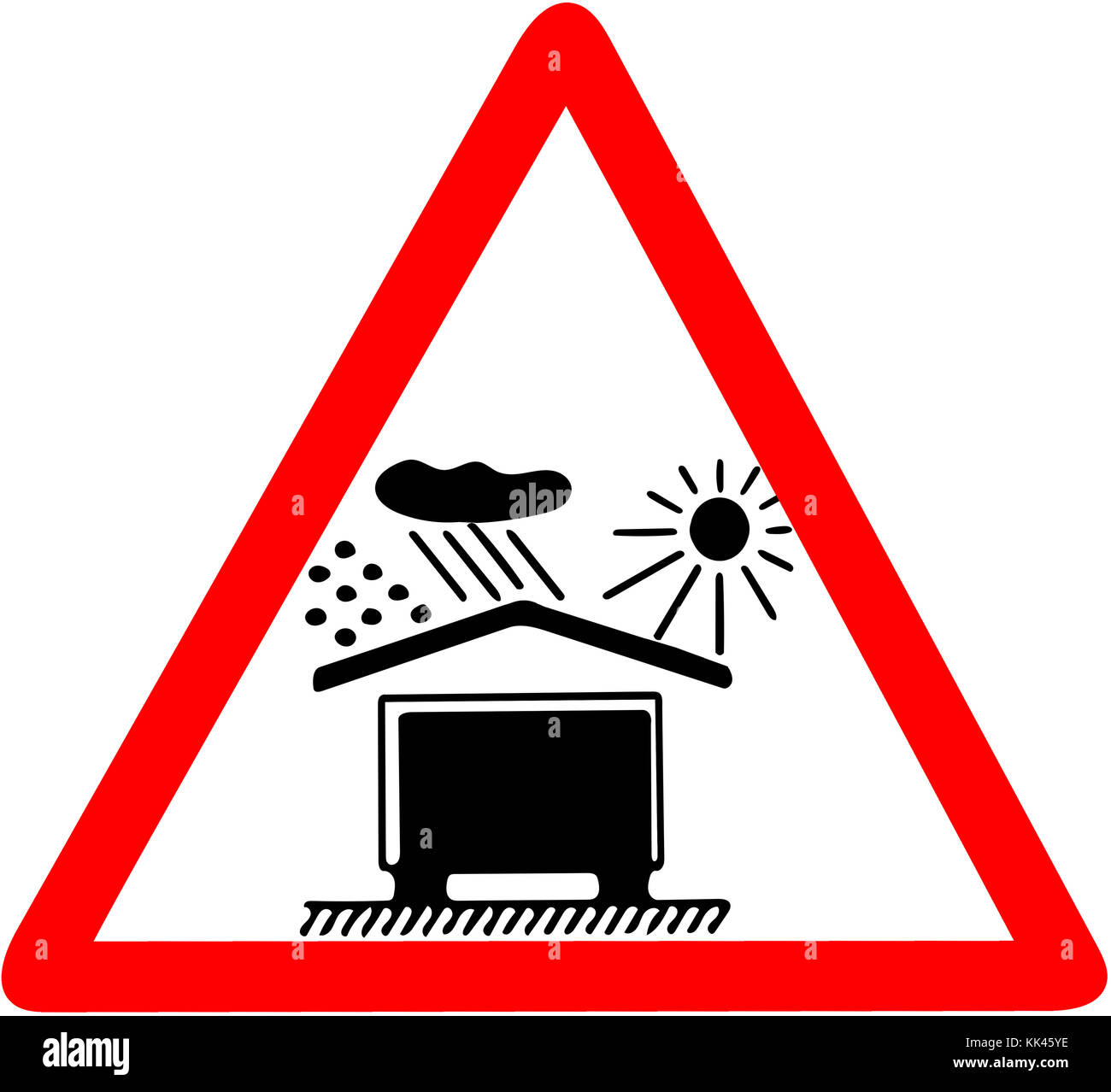 Keep away from sunlight, rain, snow triangular red warning caution ...