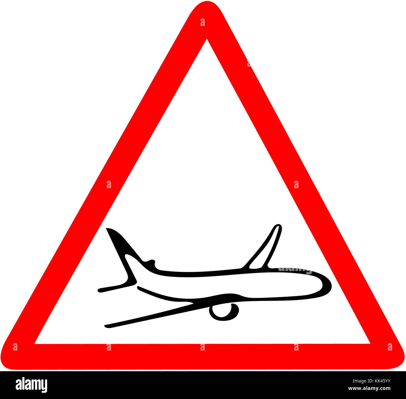 airplane caution warning red triangular road map sign isolated on white ...