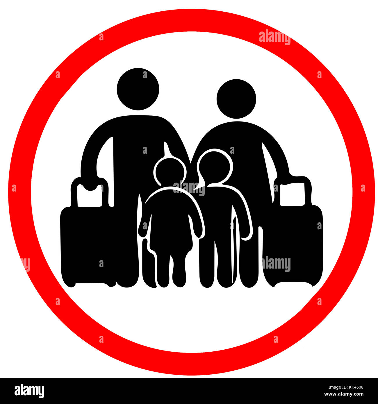 family on vacation warning caution circle road map sign isolated on ...